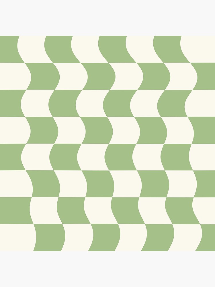 "Wavy Symmetry - Warped Check Pattern in Light Sage Green and Cream ...