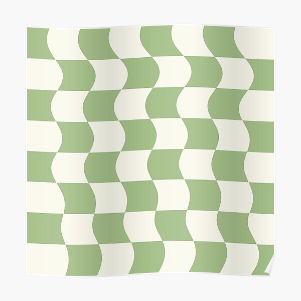 "Wavy Symmetry - Warped Check Pattern in Light Sage Green and Cream ...