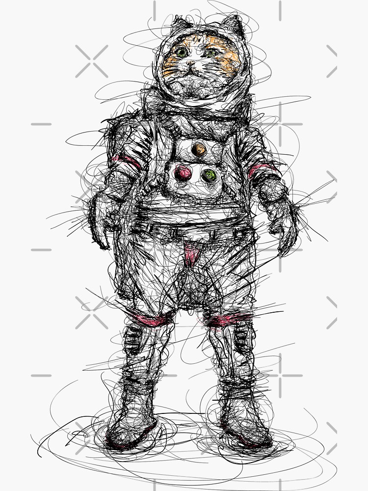 "Scribble Cat in Space" Sticker for Sale by line13artdesign | Redbubble