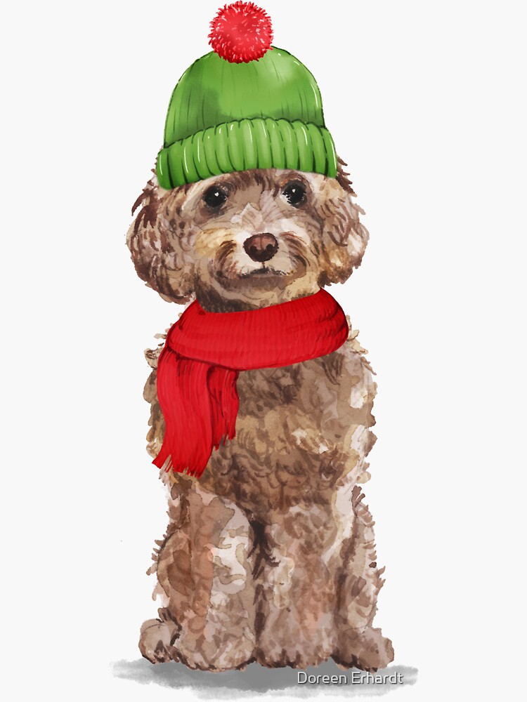 "Brown Cockapoo Funny Fleas Navidog Christmas" Sticker by SalonOfArt ...