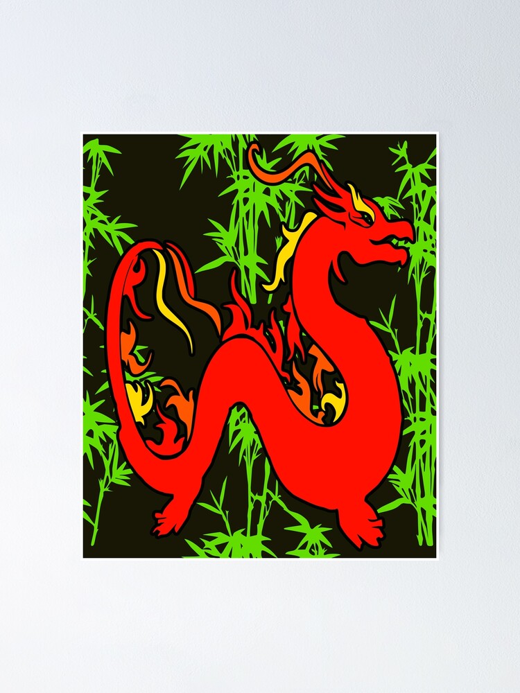 " Lucky Red Dragon with Bamboo" Poster for Sale by EdwardMonet | Redbubble