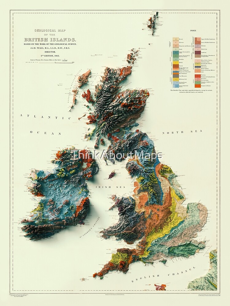 "1912 3D Ireland, British Islands and England Geological Map digitally ...