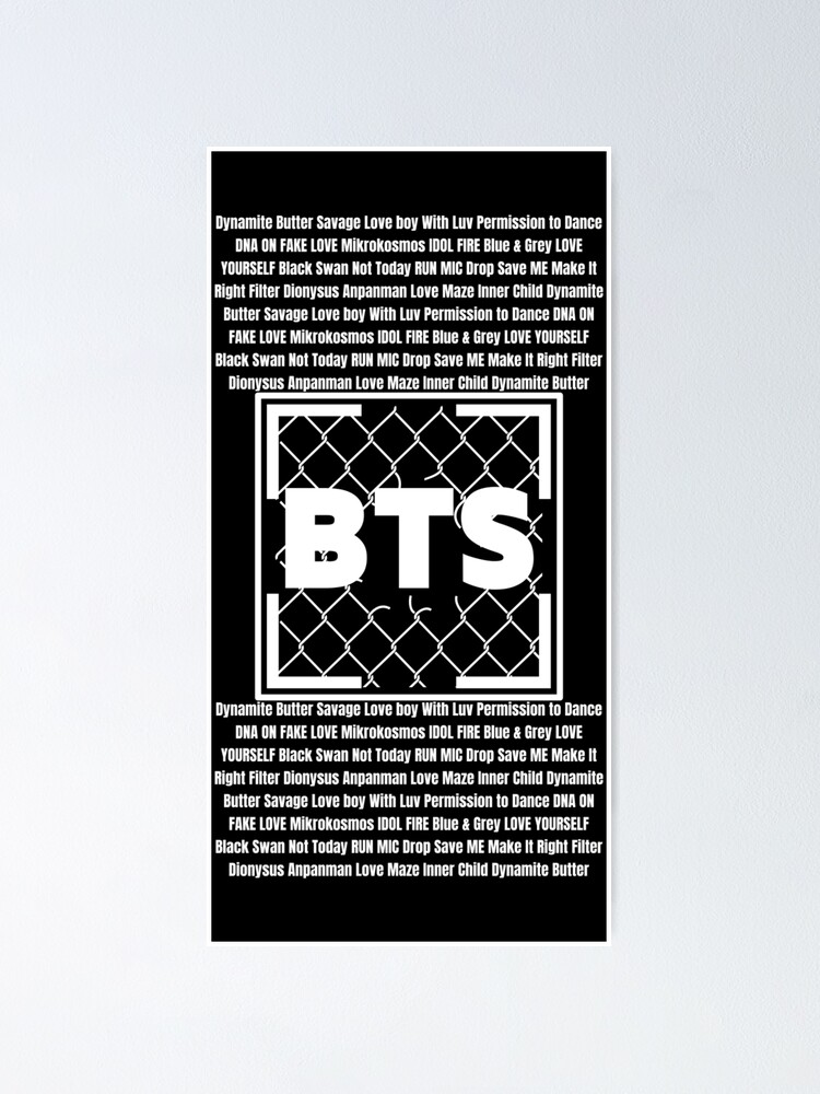 "BTS-LOGO AND THEIR SONG TITLES" Poster by emptysky1201 | Redbubble