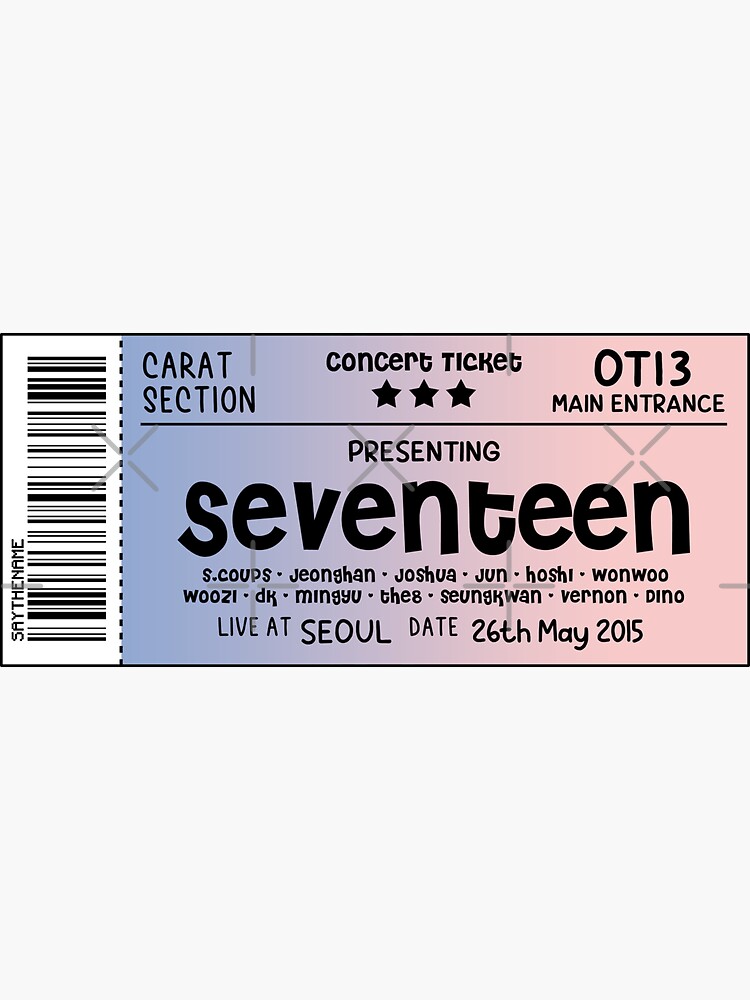 "SEVENTEEN Concert Ticket" Sticker for Sale by skeletonvenus | Redbubble