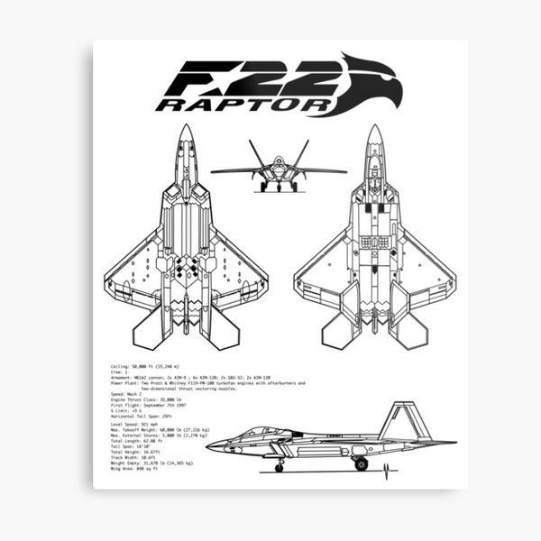 "F-22 RAPTOR Blueprint Starscream's outline" Metal Print for Sale by ...