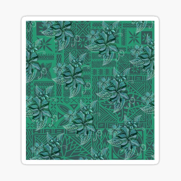 "Hawaiian - Polynesian - Samoan Vintage Tapa Sunshine Teal Hibiscus ...