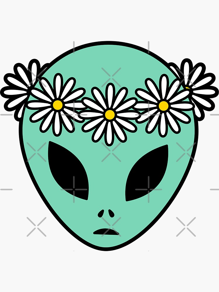 "ALIEN FLOWER CROWN" Sticker for Sale by RetroPlaceee | Redbubble