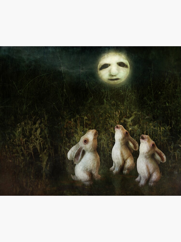 "Rabbit Howls - rabbits howling at a full moon illustration" Sticker ...