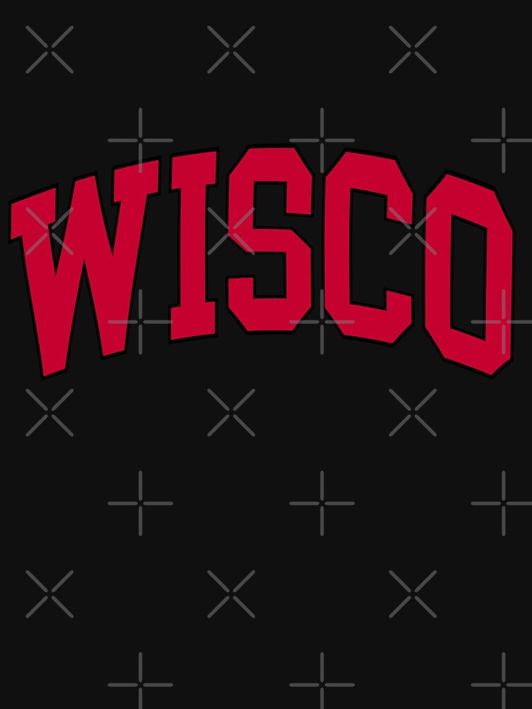 "wisco - university of wisconsin college font curved" T-shirt for Sale ...