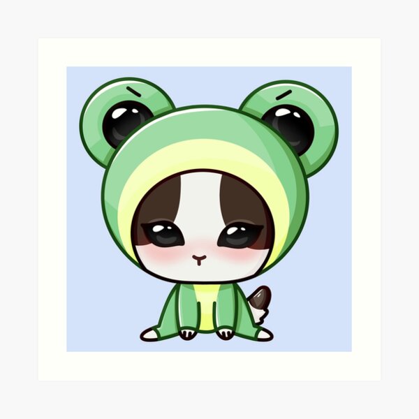 "Cute Chibi Green Frog Cat" Art Print by Fiorne | Redbubble