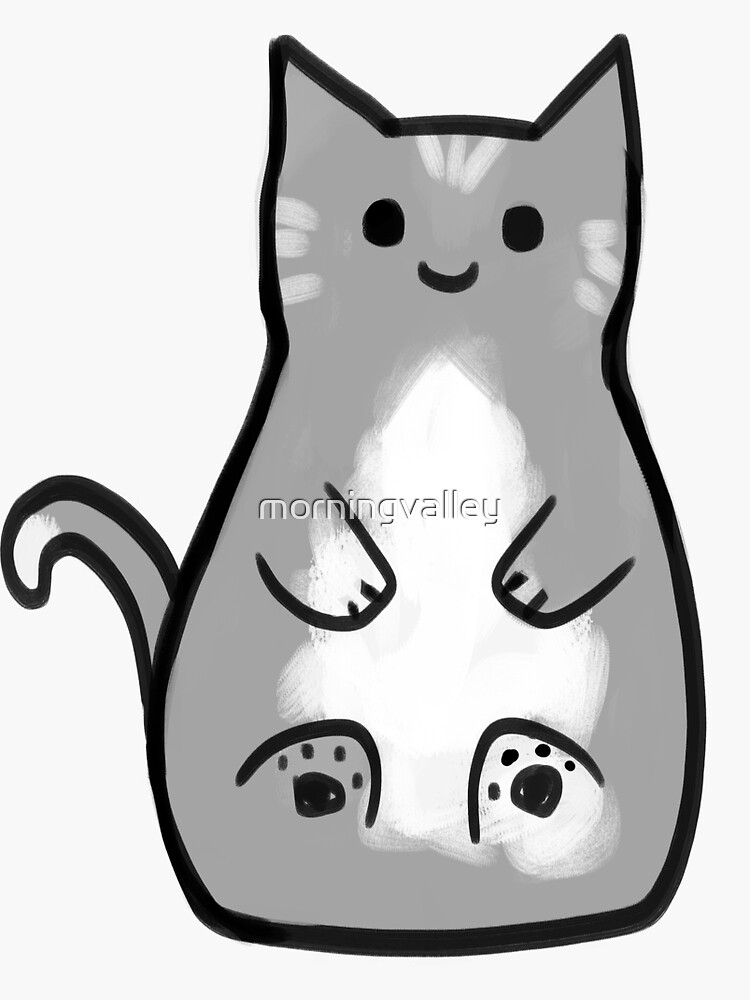"sitting blob cat grey " Sticker for Sale by morningvalley | Redbubble