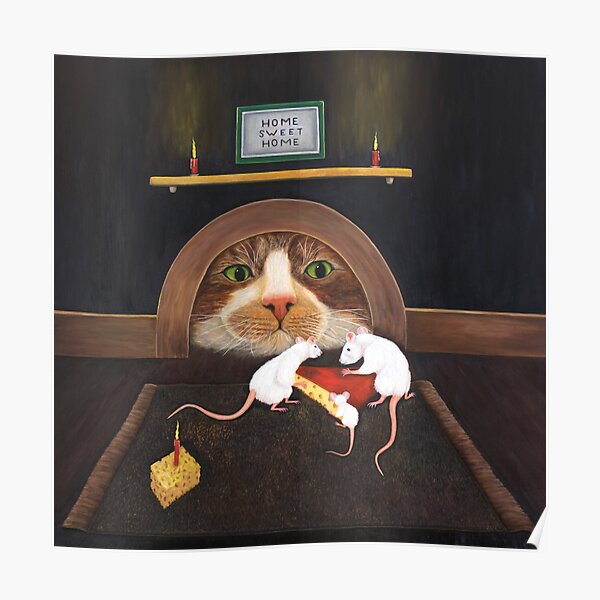 Póster «Casa del Ratón. Gato mirando a la familia de ratones a través ...