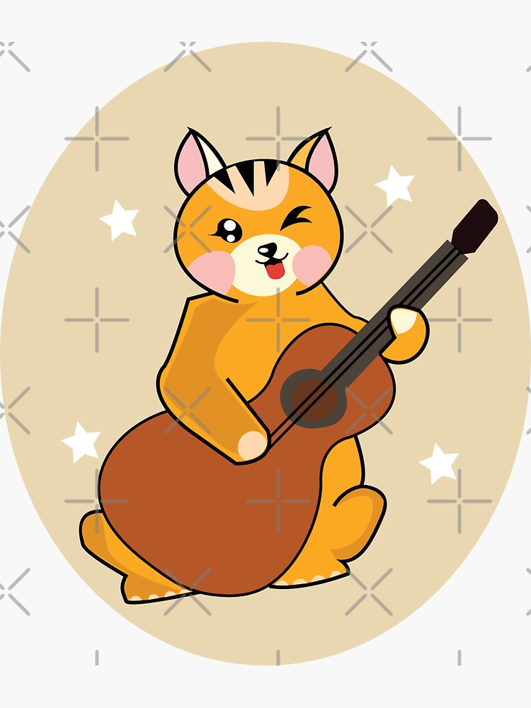 "cute cat playing music" Sticker by arwaIB | Redbubble