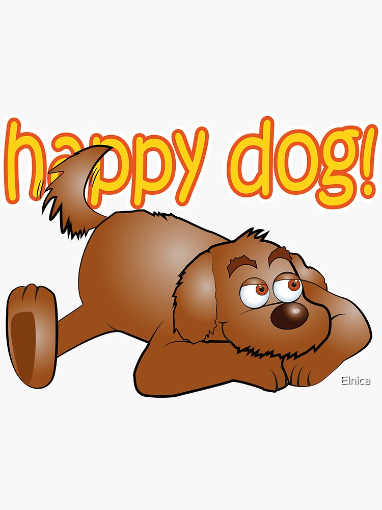Pegatina «Caricatura de un perro acostado sonriendo» de Elnica | Redbubble