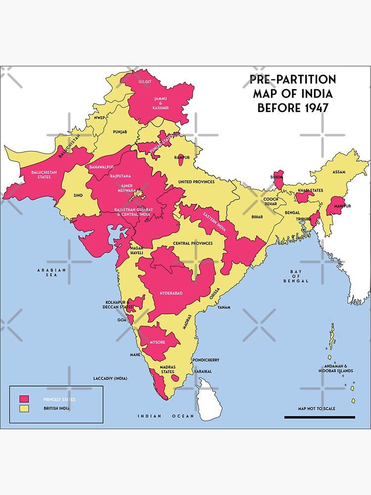 "pre-partition map of India before 1947" Sticker for Sale by ...