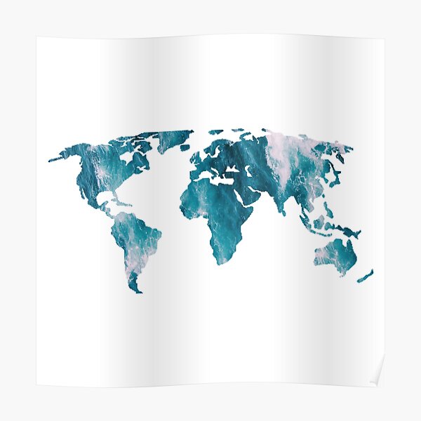 "Blue Ocean Waves World Map" Poster for Sale by NelBo | Redbubble