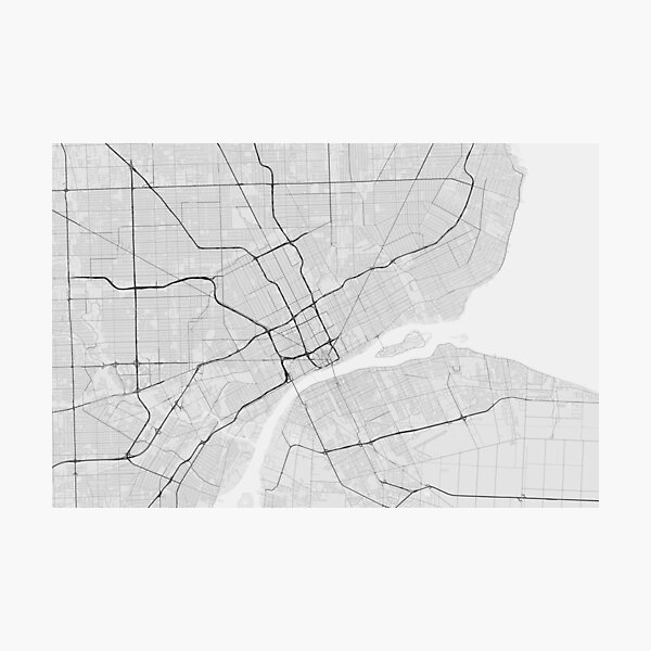 "Detroit, USA Map. (Black on white)" Photographic Print by Graphical ...