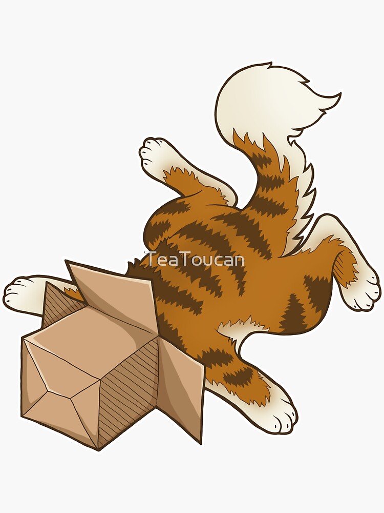 "Cat with its Head in a Box" Sticker by TeaToucan | Redbubble