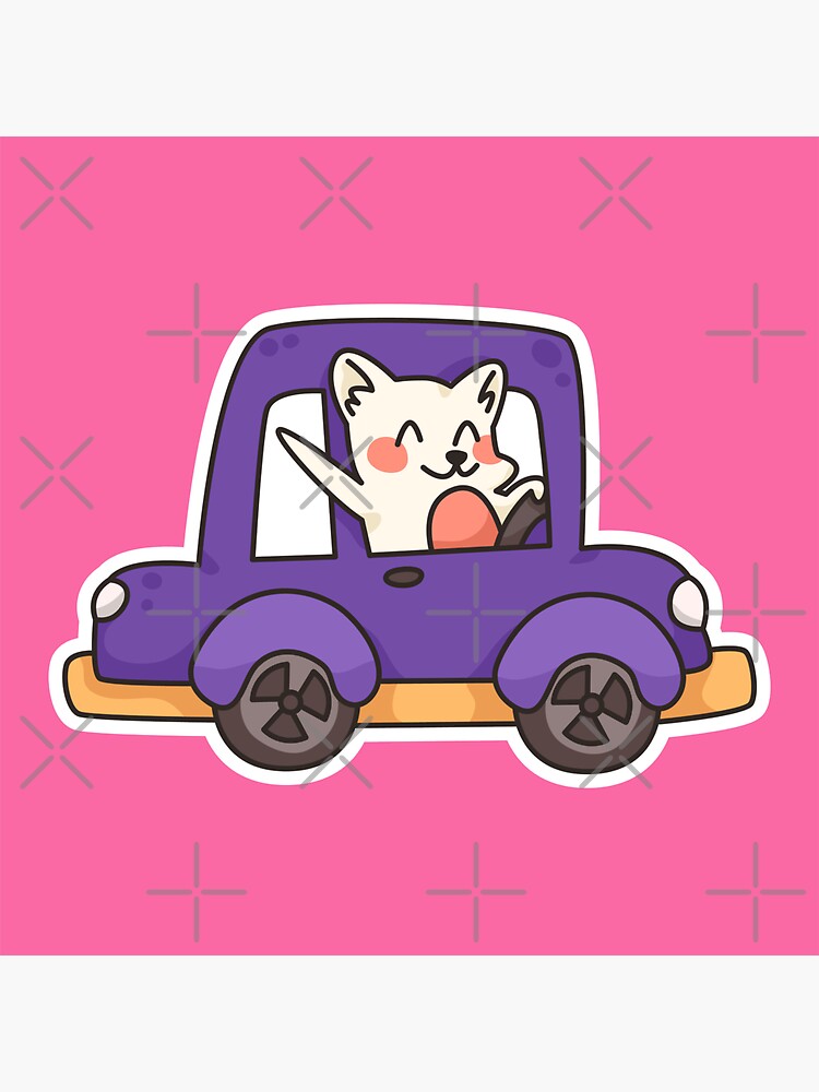 "Cat Driving Cute Car Cartoon Illustration" Sticker by Peekonet | Redbubble