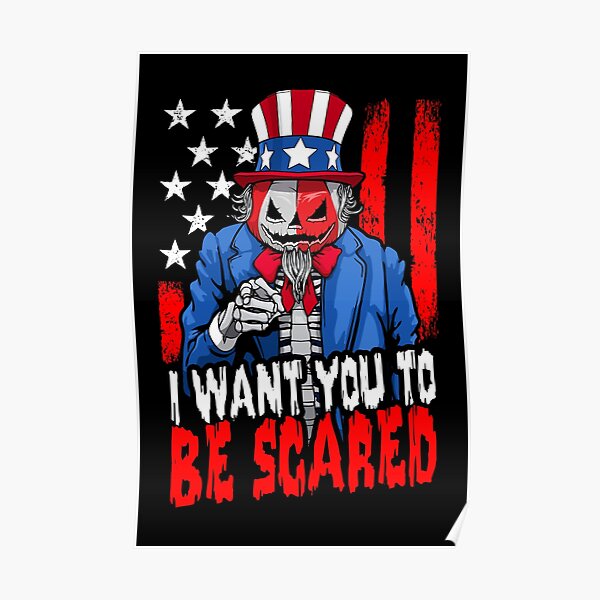 "Patriotic Halloween Zombie Uncle Sam Pumpkin Scared USA Flag" Poster ...