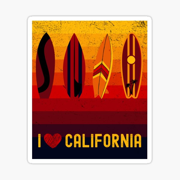 "Retro Style - I Love California - Surf" Sticker for Sale by ...