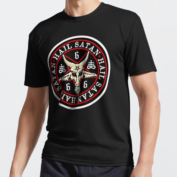 "Hail satan Baphomet satanic occult goat head 666 Lucifer Gothic Pagan Satanic Design" Active T ...