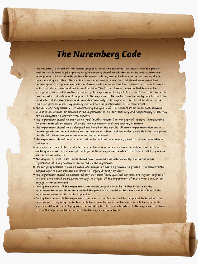 "Nuremberg code Scroll " Sticker for Sale by ThatMerchStore | Redbubble