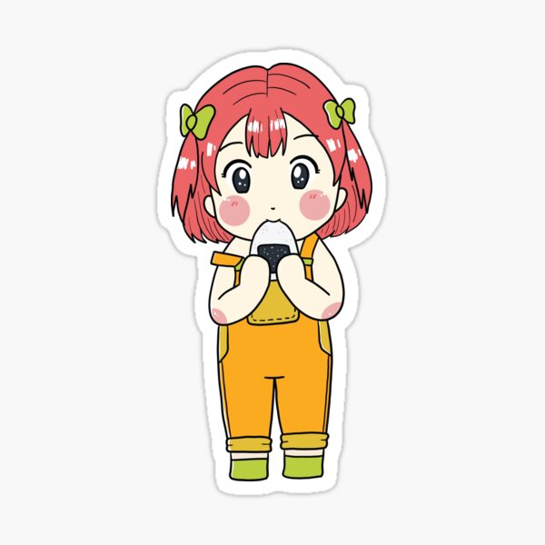 "Chibi Anime Girl eating a rice ball Illustration " Sticker for Sale by ...