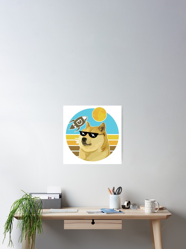 "Doge Sunglasses Dogecoin Rocket Moon Sunset" Poster for Sale by ...