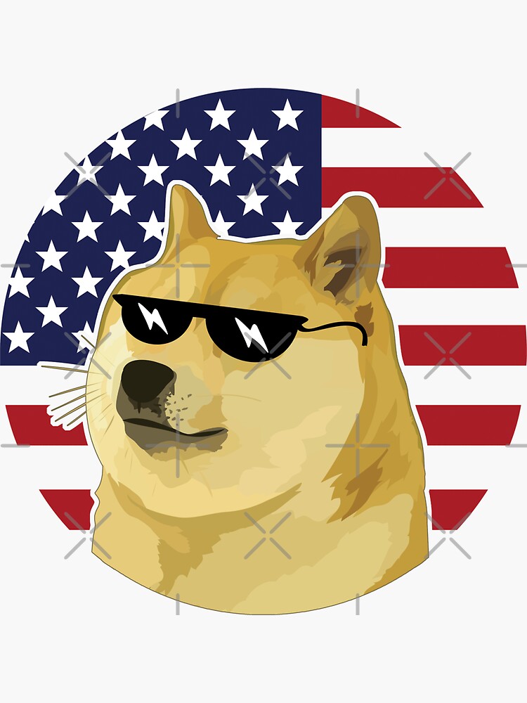 "Doge Sunglasses Dogecoin American Flag " Sticker for Sale by SenGift ...