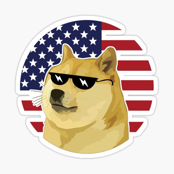 "Doge Sunglasses Dogecoin American Flag " Sticker for Sale by SenGift ...
