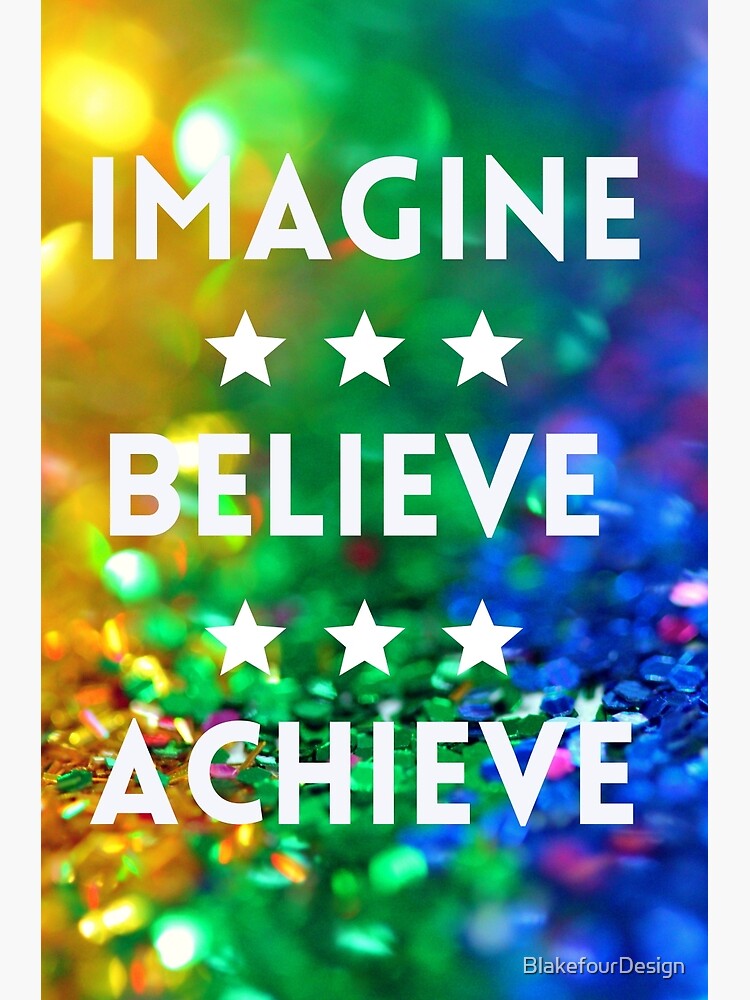 "Imagine Believe Achieve Positive Quote Rainbow Sticker and Greeting ...