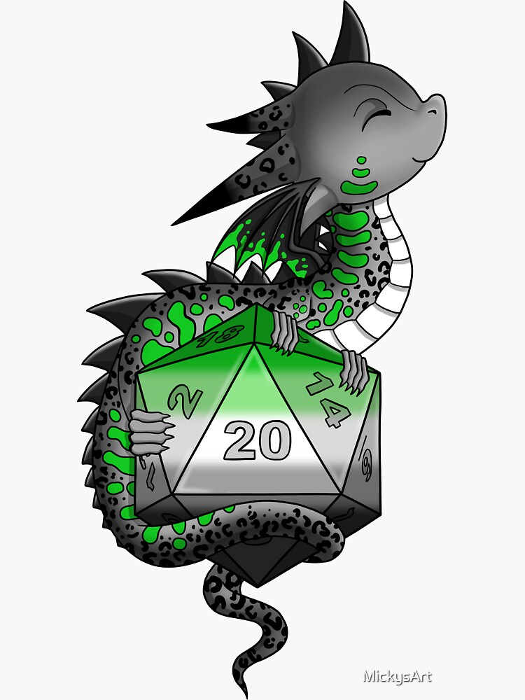 Aro Pride Flag Dragon With D20 Sticker For Sale By Mickysart Redbubble