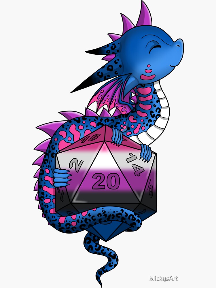 Genderfluid Pride Flag Dragon With D20 Sticker By Mickysart Redbubble