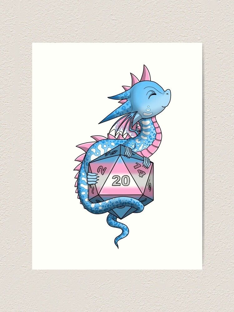 "Trans Pride Flag Dragon with D20" Art Print for Sale by MickysArt ...