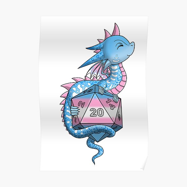 Trans Pride Flag Dragon With D20 Poster For Sale By Mickysart Redbubble