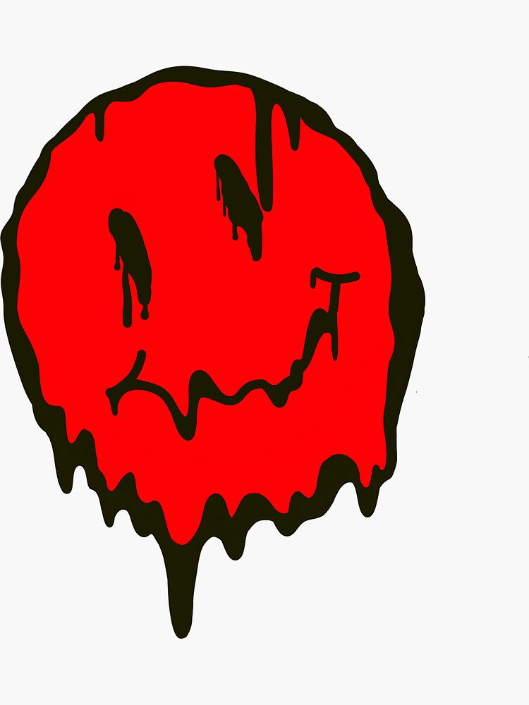 "Red Melted Smiley Face" Sticker for Sale by Mieira | Redbubble