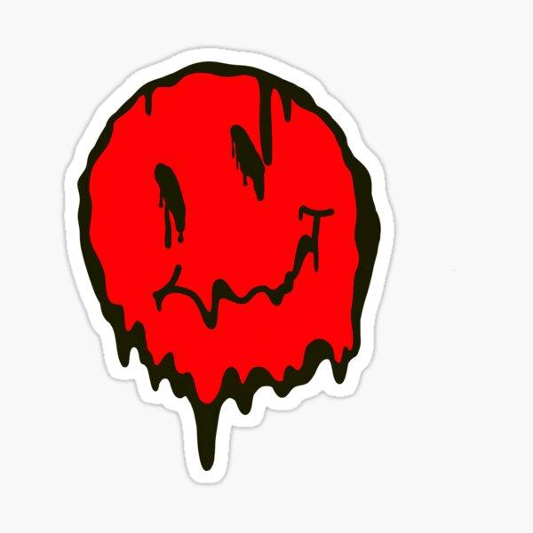 "Red Melted Smiley Face" Sticker for Sale by Mieira | Redbubble