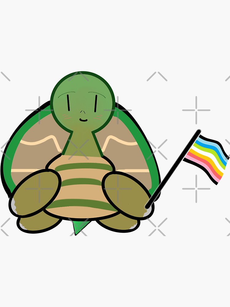 "Small happy turtle with queer pride flag" Sticker for Sale by jolie ...