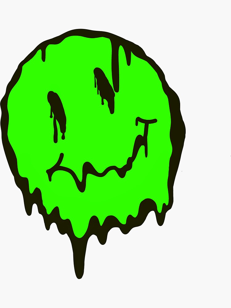 "Green Melted Smiley Face" Sticker for Sale by Mieira | Redbubble