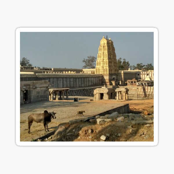 "Cow and dog in front of temple in Hampi, India" Sticker by opinion9 ...