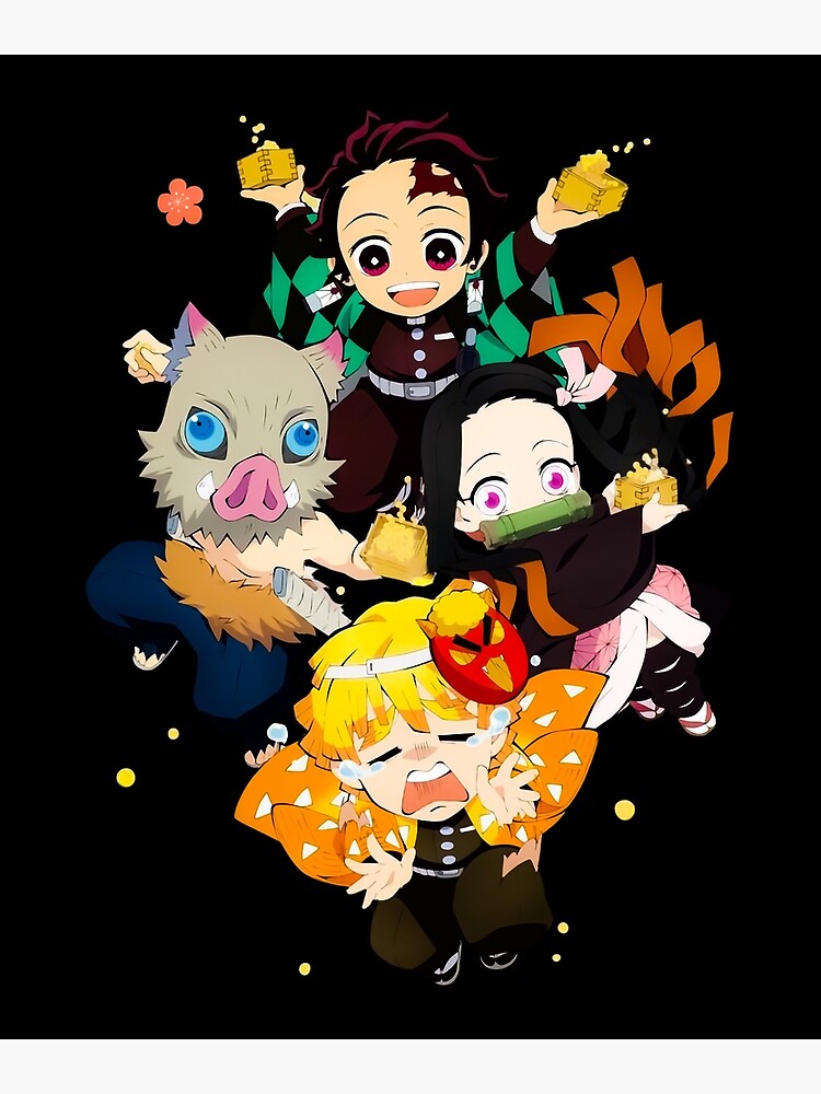 "Funny Team Slayer's Chibi Cute Tanjiro Nezuko Zenitsu Inosuke" Art ...