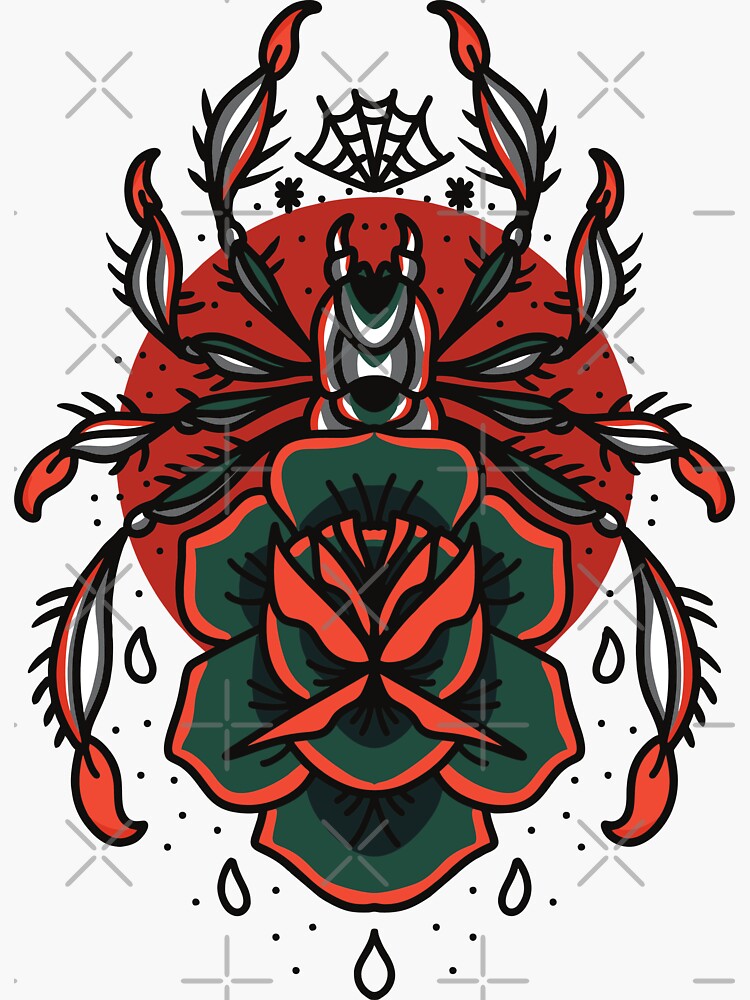"Spider and rose tattoo" Sticker by Almusawwir | Redbubble