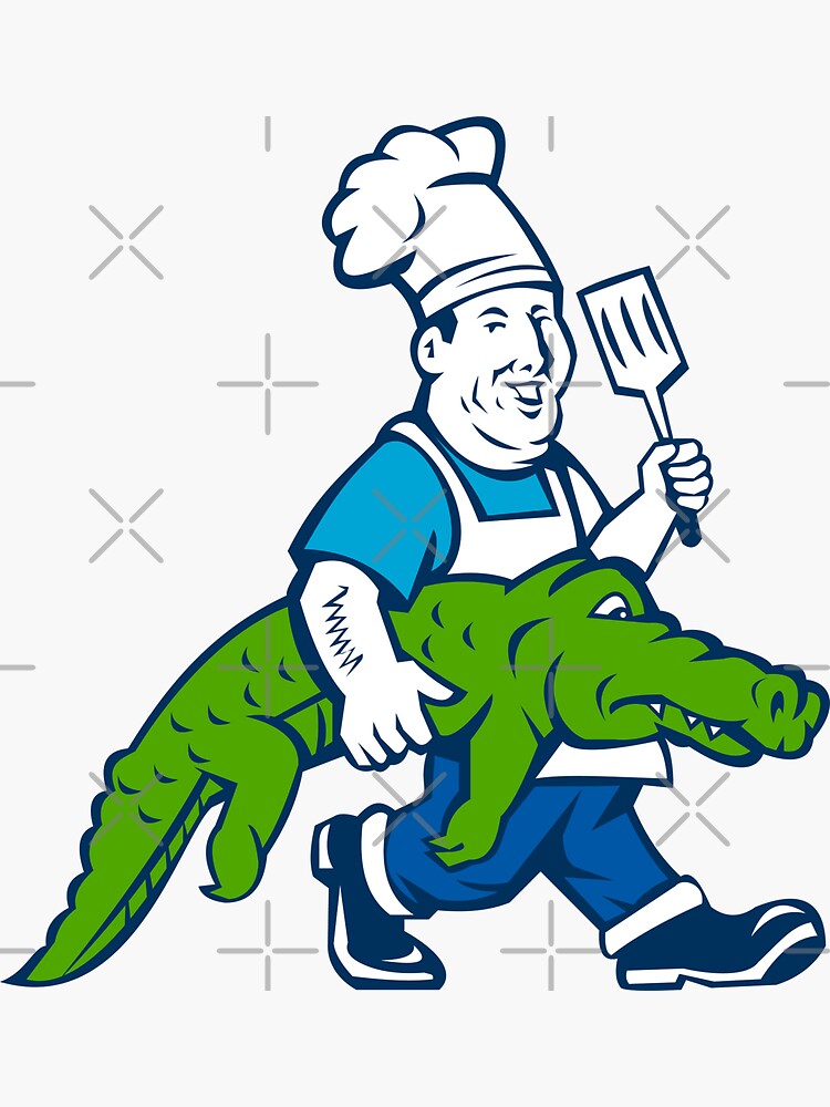 "Chef Alligator Spatula Walking Cartoon" Sticker by patrimonio | Redbubble
