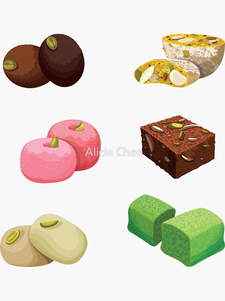 "Variety of Indian Sweets Pack 5" Sticker for Sale by NiftyTrinket ...