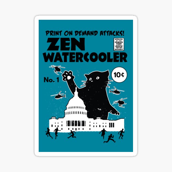 "CAT ATTACK COMIC BOOK" Sticker for Sale by Zen-Watercooler | Redbubble