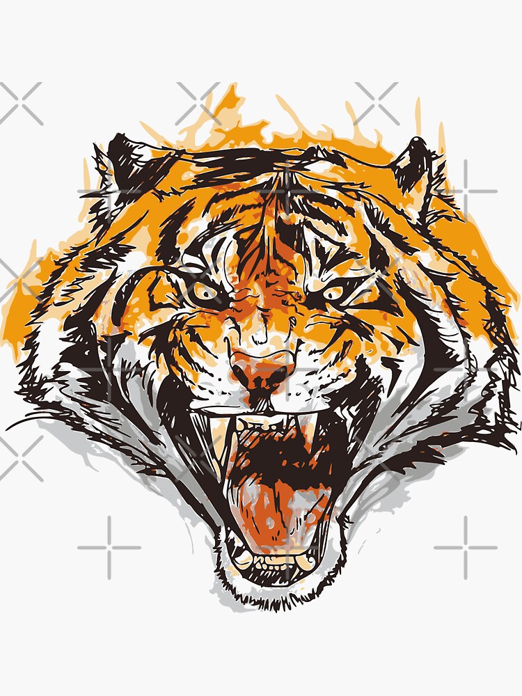 "Hand drawn howling tiger in watercolour " Sticker for Sale by ...