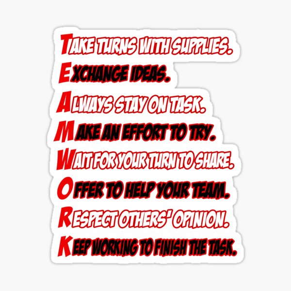 "Teamwork Acrostic Poem" Sticker for Sale by Fashimation20 | Redbubble