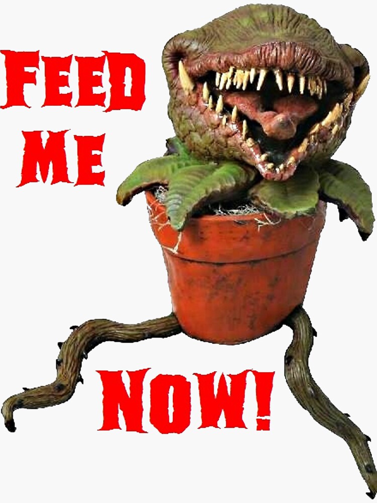 "FEED ME NOW!!!" Sticker for Sale by HAUNTERSDEPOT | Redbubble