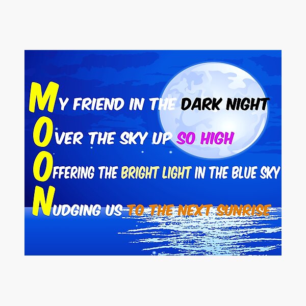 "Blue Moon Acrostic Poem" Photographic Print for Sale by Fashimation20 ...